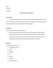 Measuring Density Of Liquids Lab Report Findings And Analysis Course