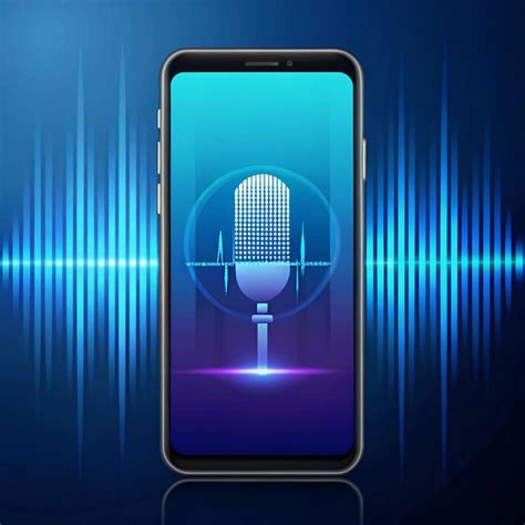 Personal Voice Recognition With Microphone On Phone And Sound Waves Premium Ai Generated Image
