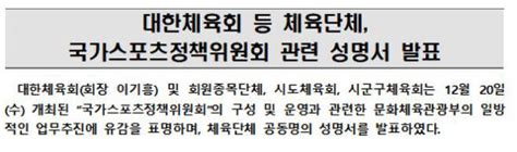 대한체육회국가스포츠정책위 구성 전면 재검토 요구체육단체 배격시 강력한 행동 나설것 오피셜