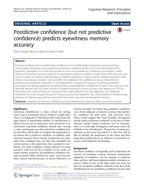 Pdf Postdictive Confidence But Not Predictive Confidence Predicts
