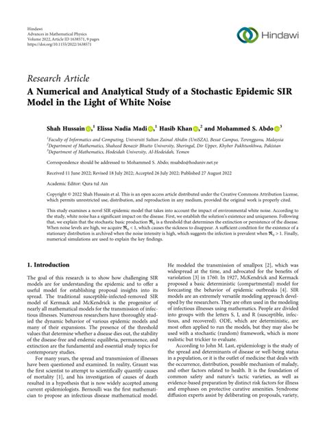 PDF A Numerical And Analytical Study Of A Stochastic Epidemic SIR Model In The Light Of White