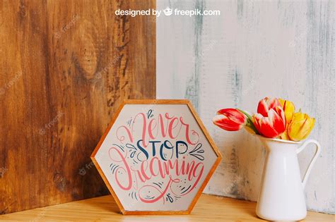 코너에 6 각형 프레임의 모형 프리미엄 Psd 파일