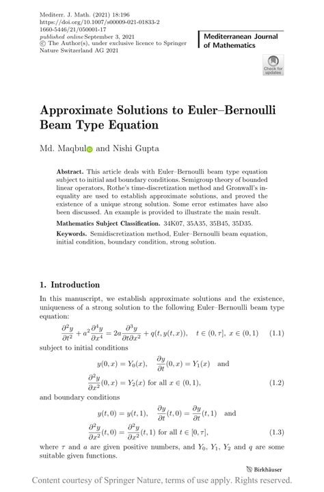 Approximate Solutions To Eulerbernoulli Beam Type Equation Request Pdf