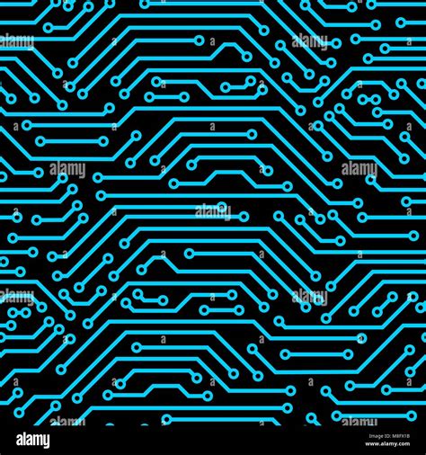 Circuit Board Seamless Pattern Background Of Microchip Elements Stock