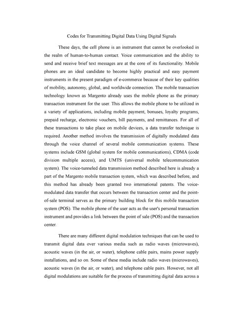 Codes For Transmitting Digital Data Using Digital Signals Voice Communication And The Ability