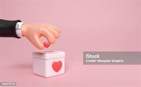 하트와 기부 상자를 들고 있는 3d 손이 분리되어 있습니다 자선과 피의 개념 기부 미니멀한 디자인 3d 렌더링 그림 3차원