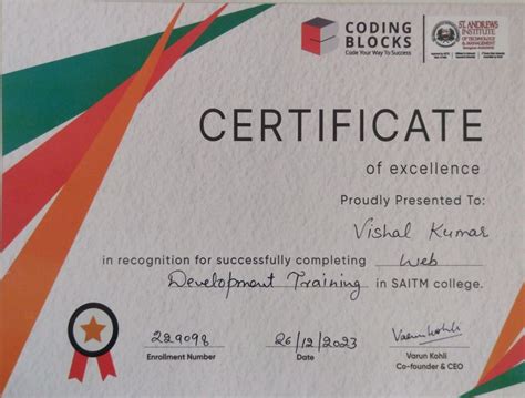 Completed Web Development Training At Coding Blocks Vishal Kumar