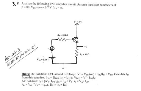 Solved 3 6 Analyze The Following PNP Amplifier Circuit Chegg Com