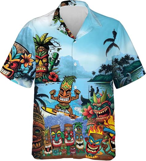 Tropical Tiki Shirt Funny Hawaiian Shirts For Men Women Button Up