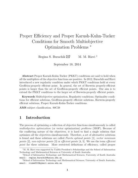 Pdf Proper Efficiency And Proper Karushkuhntucker Conditions For Smooth Multiobjective
