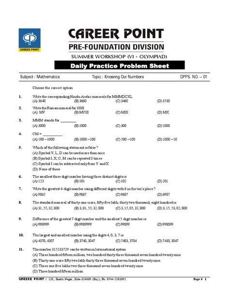 Maths Olympiad Class 6 Pdf Pdf