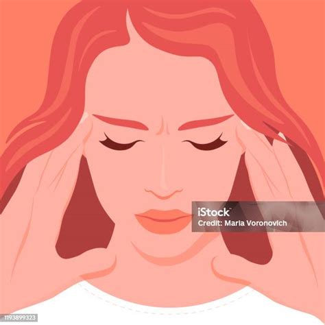 두통과 편두통으로 고통받는 여성의 얼굴 과로 인플루엔자 및 기타 질병의 증상 스트레스 사람 얼굴에 대한 스톡 벡터 아트 및 기타 이미지 Istock