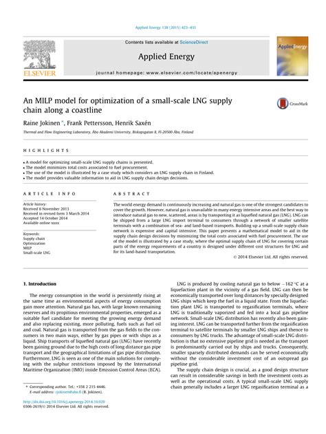Pdf An Milp Model For Optimization Of A Small Scale Lng Supply Chain Along A Coastline