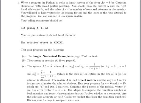 Solved Write A Program In Python To Solve A Linear System Of