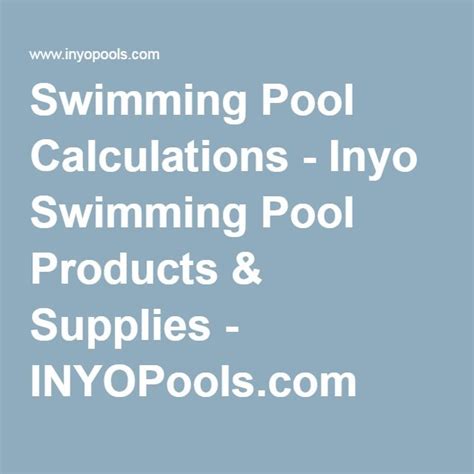 Swimming Pool Calculations And Supplies