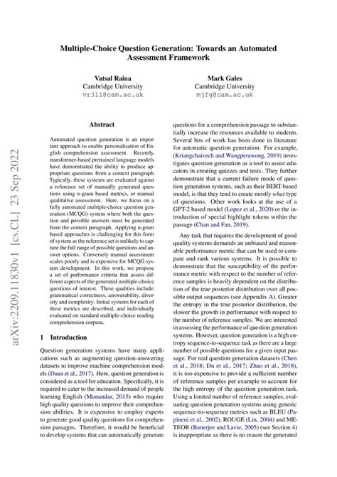 Multiple Choice Question Generation Towards An Automated Assessment