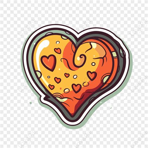 귀여운 하트 만화 스티커는 노란색 배경 클립 아트에 표시됩니다 벡터 상표 Png