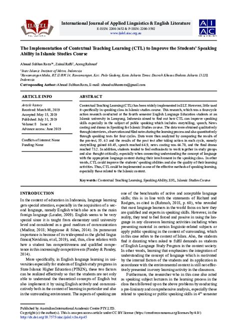 Pdf The Implementation Of Contextual Teaching Learning Ctl To