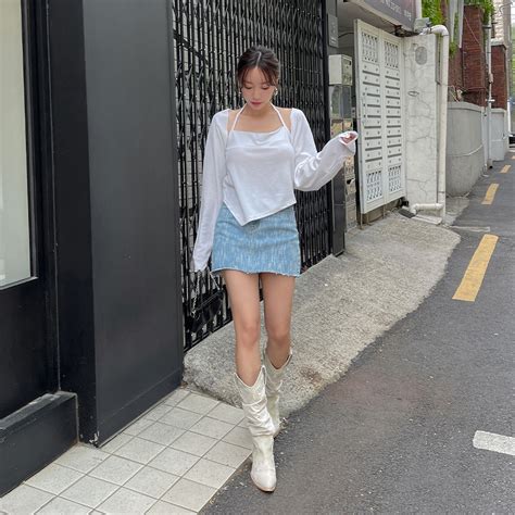 위즌 유니크 워싱 데님 미니 스커트 청치마