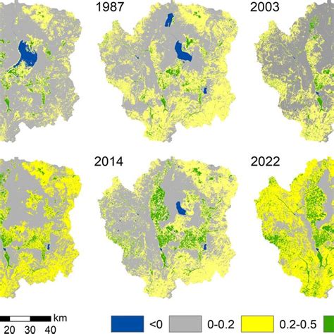 Ndvi Values For The Years 1984 1987 2003 2007 2014 And 2022 In The Download Scientific