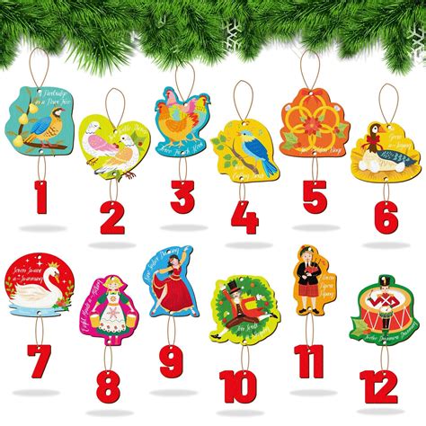 Decyool 12 Days Of Christmas Ornaments Wooden Christmas
