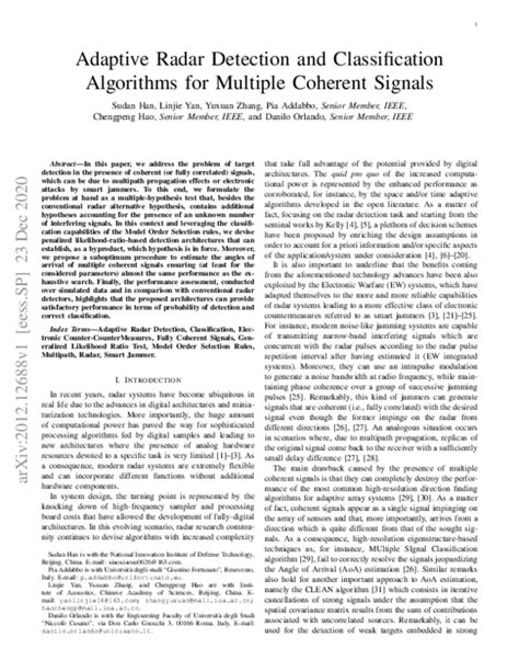 Pdf Adaptive Radar Detection And Classification Algorithms For Multiple Coherent Signals