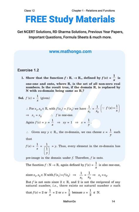 Ncert Solutions For Class 12 Maths Chapter 1 Relations And Functions Mathongo