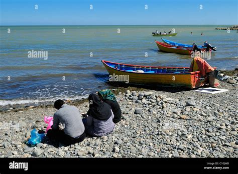 Iranian People On The Beach Of Ramsar Caspian Sea Mazandaran Iran
