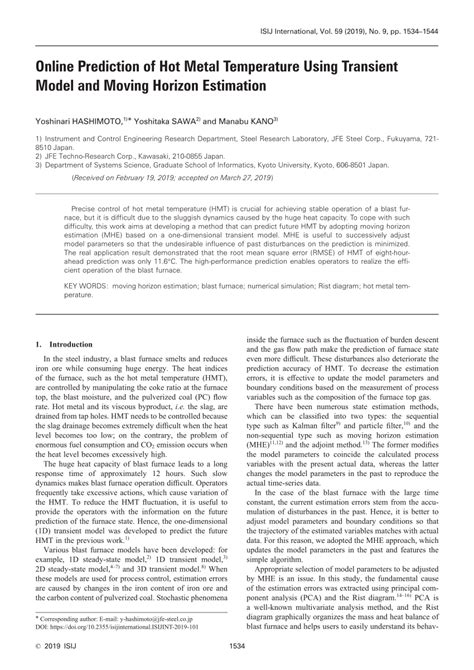 Pdf Online Prediction Of Hot Metal Temperature Using Transient Model
