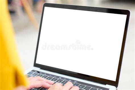 Man Hands Using Laptop Computer With Blank Screen For Mock Up Template Background Business