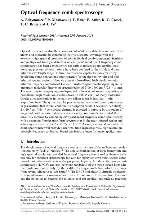Pdf Optical Frequency Comb Spectroscopy