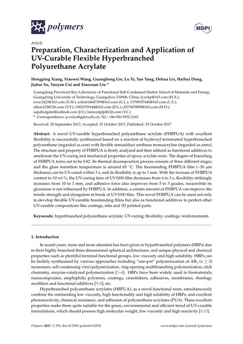 Pdf Preparation Characterization And Application Of Uv Curable Flexible Hyperbranched