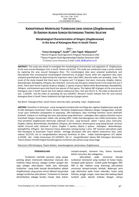 Pdf Karakterisasi Morfologi Tumbuhan Jahe Jahean Zingiberaceae Di Daerah Aliran Sungai
