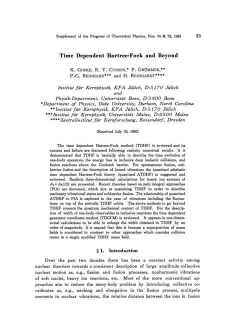Pdf Time Dependent Hartree Fock And Beyond