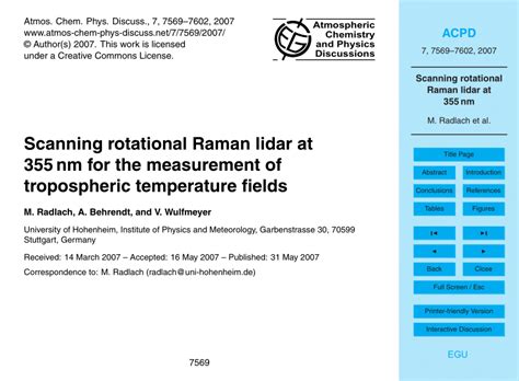 Pdf Scanning Rotational Raman Lidar At 355 Nm For The Measurement Of Tropospheric Temperature
