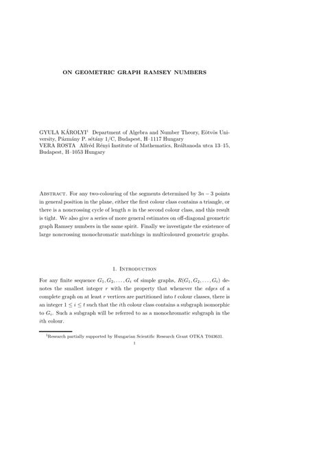 Pdf On Geometric Graph Ramsey Numbers