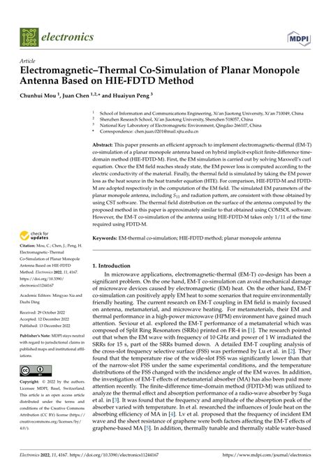 Pdf Electromagnetic Thermal Co Simulation Of Planar Monopole Antenna Based On Hie Fdtd Method