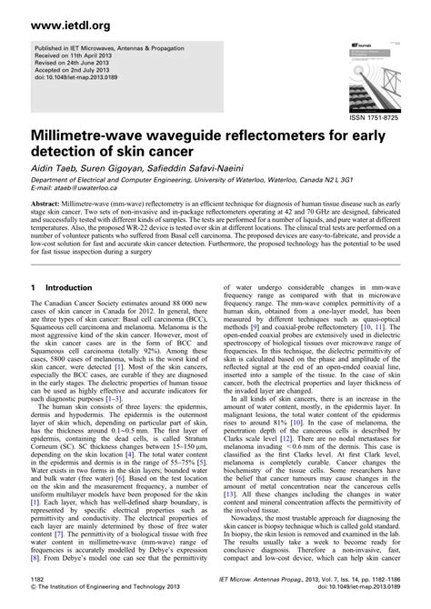 Pdf Millimetre Wave Waveguide Reflectometers For Early Detection Of