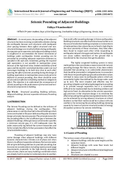 Pdf Seismic Pounding Of Adjacent Buildings