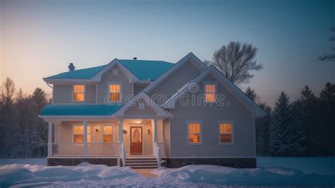 A Daring Image Of A House In The Snow At Night Ai Generative Stock