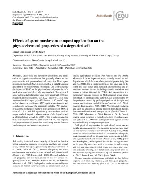 Pdf Effects Of Spent Mushroom Compost Application On The Physicochemical Properties Of A