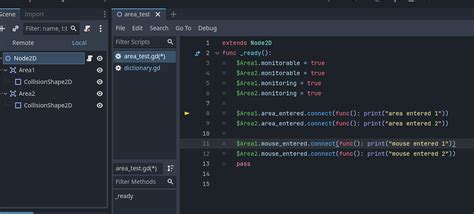 connecting area entered signal through code programming godot forum
