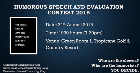 Humorous Speech And Evaluation Contest 2015