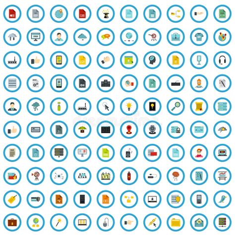 100 Web Development Icons Set Flat Style Stock Vector Illustration