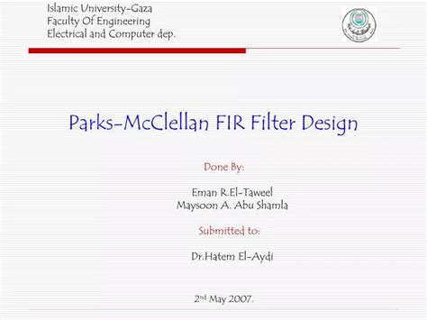 Ppt Parks Mcclellan Fir Filter Design Powerpoint Presentation Free Download Id600578