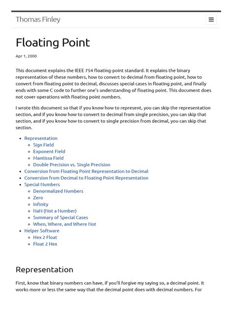 Floating Pointnotes Thomas Finley Pdf