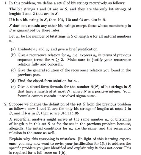 Solved 1 In This Problem We Define A Set S Of Bit Strings