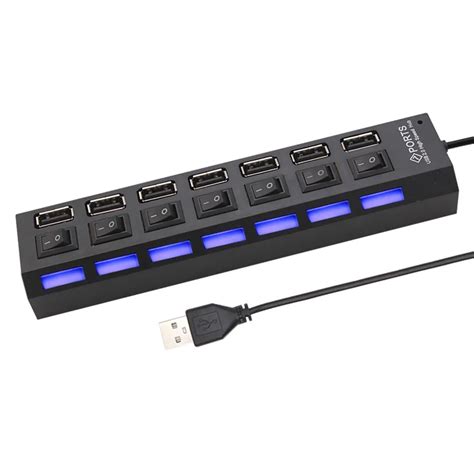 Port USB Hub Splitter With Individual On Off LED Switches