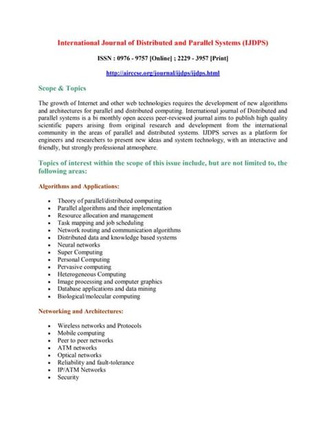 International Journal Of Distributed And Parallel Systems Ijdps Pdf