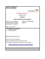 MCD2601 ASSIGNMENT TWO MEMO 1 Pdf UNIVERSITY OF SOUTH AFRICA Babe OF ENGINEERING CONTINUOUS